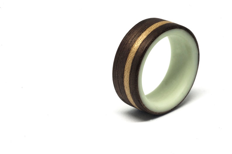 Bentwood Walnut Maple Inlay Ring glow in the Dark Unique - Etsy