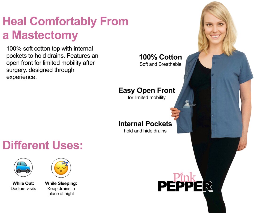 Mastectomy Recovery Clothing Comfy Tops to Sleep in Drain Holder - Etsy