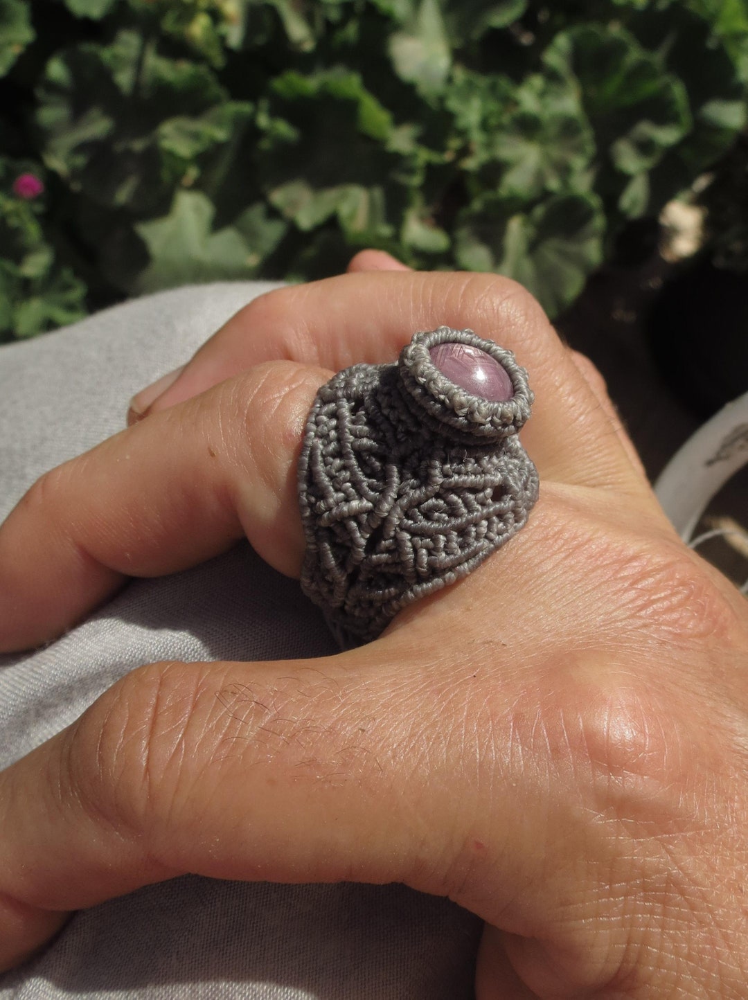 Art Deco Macrame Ring With Star Ruby From India, Bohemian Ring With ...