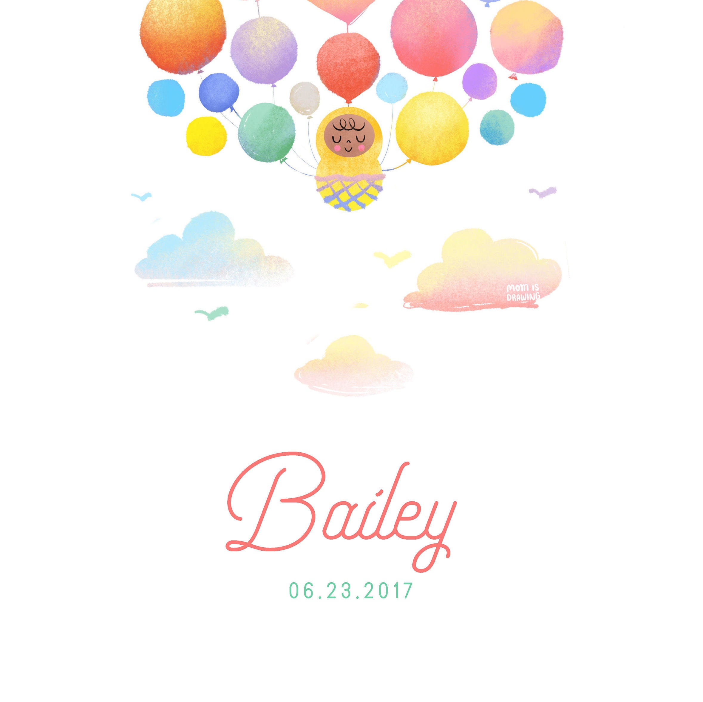 Custom Balloon Baby Name Poster, Gender Neutral Baby Gift, Minimal ...