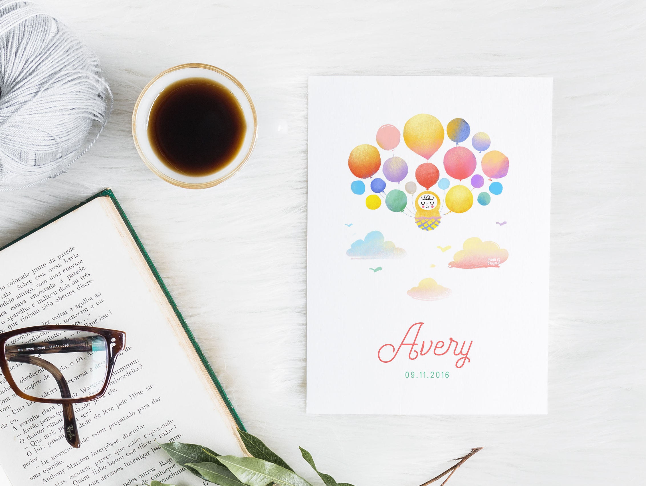 Custom Balloon Baby Name Poster, Gender Neutral Baby Gift, Minimal ...