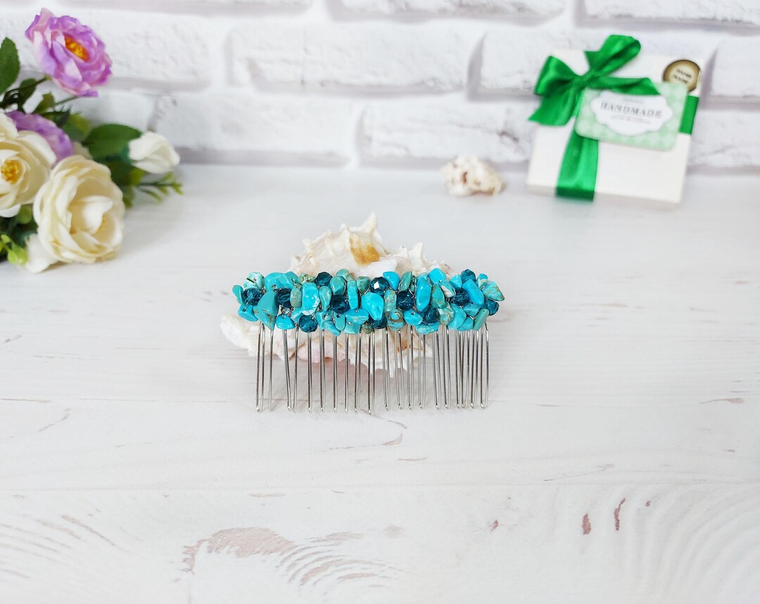 Turquoise Crystals Hair Piece Teal Gemstones Hair Clip Beaded Bridal ...