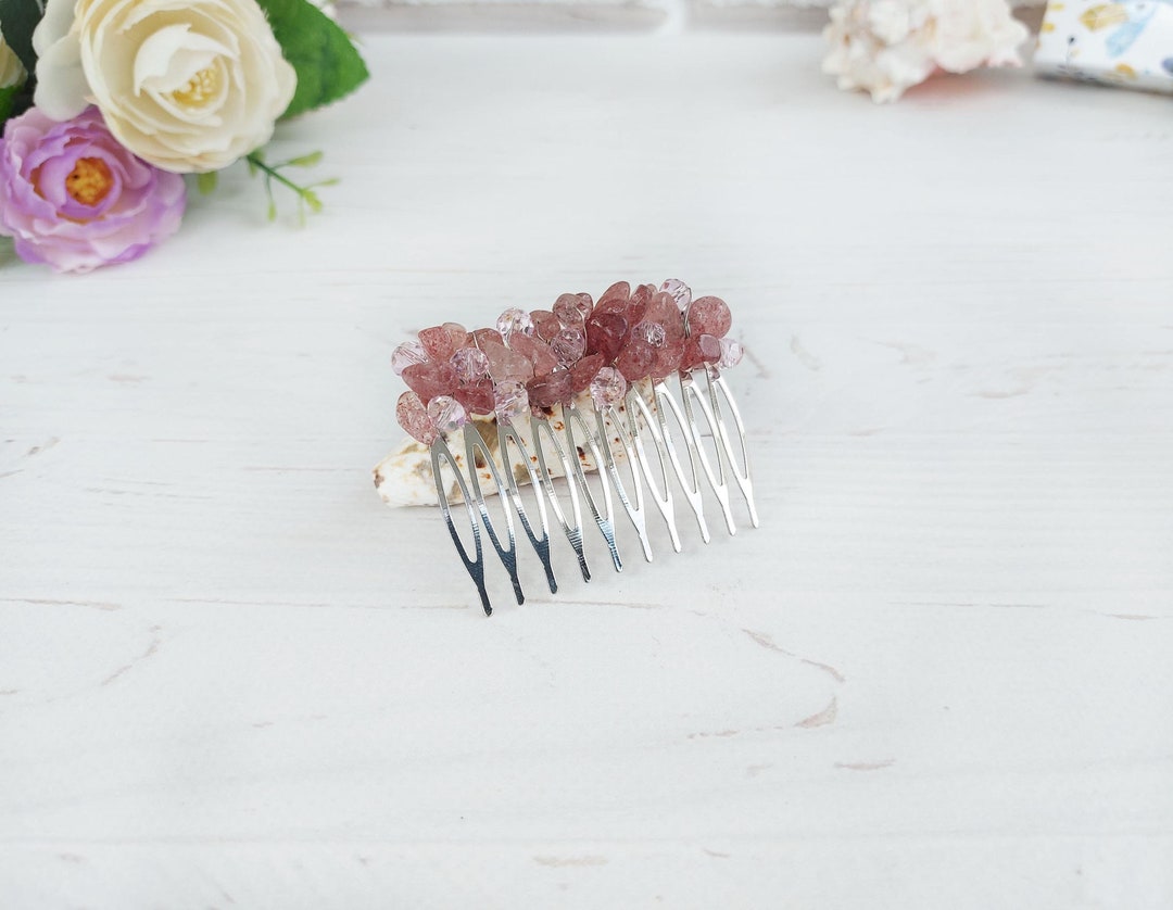 Gemstone Sparkle Hair Comb Strawberry Quartz Crystals Hair Clip Women ...