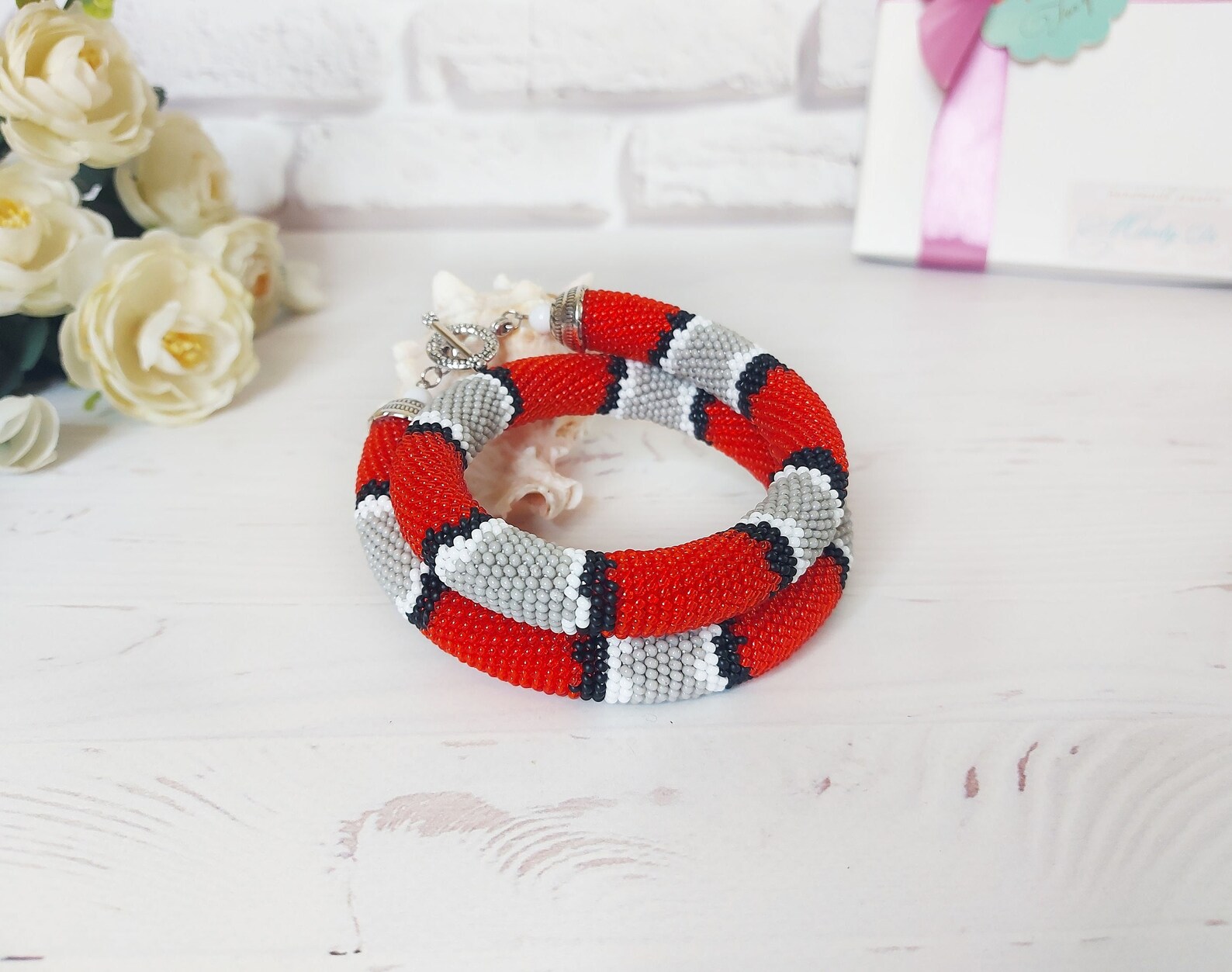 Coral Snake Gothic Necklace, Milk Snake Red Necklace for Men, Seed ...