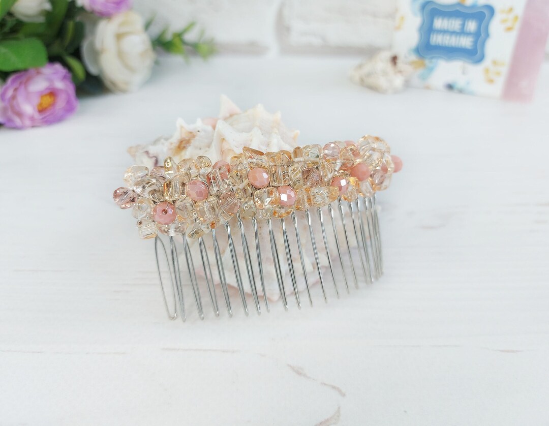 Golden Quartz Hair Piece, Gemstone Hair Accessories, Beige Crystals ...