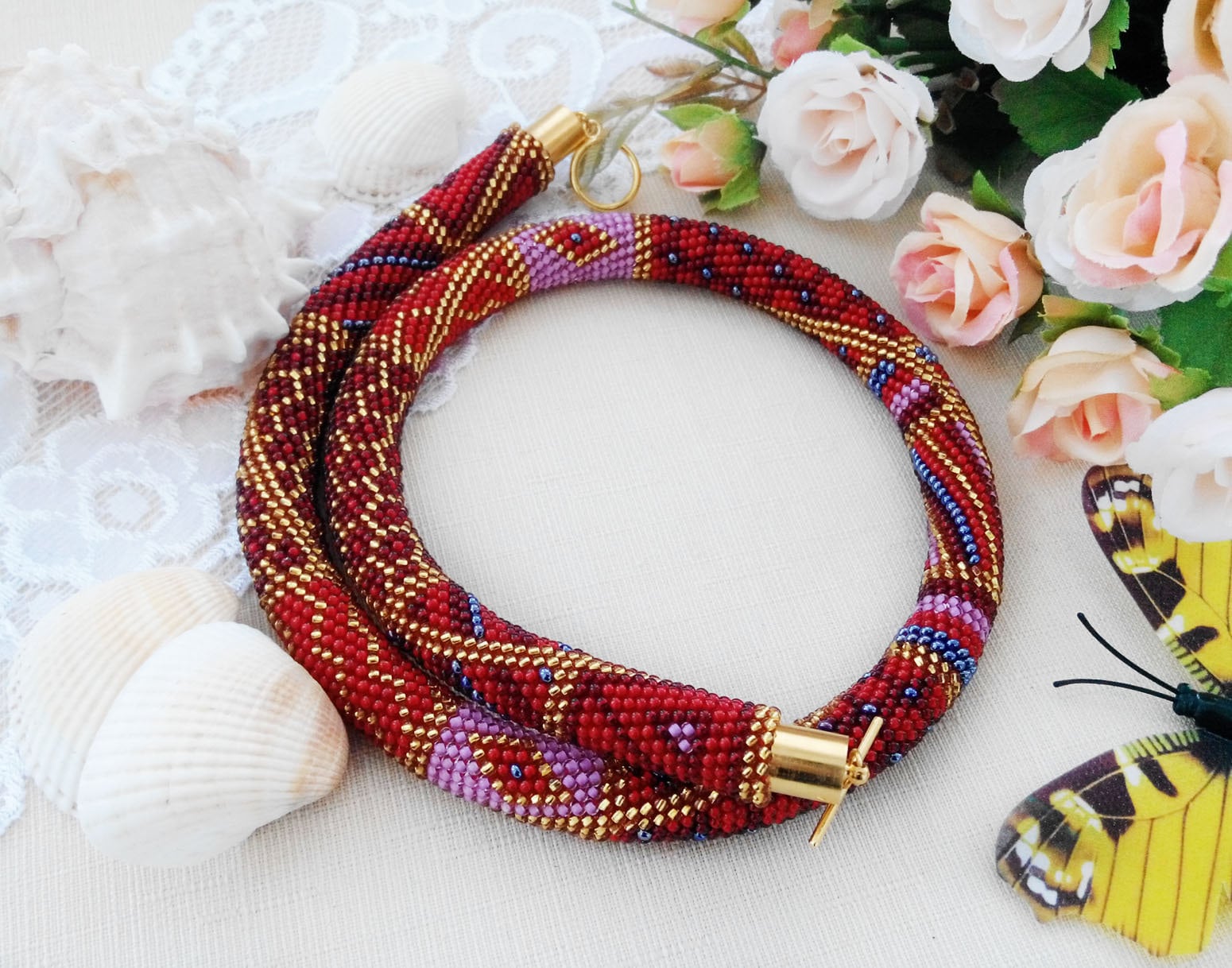 Diy Beaded Crochet Necklace KIT, DIY Kit Necklace, Red Seed Bead ...