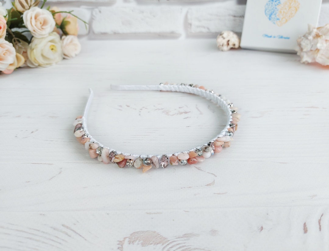 Pink Opal Gemstone Headpiece Raw Crystals Wedding Headband Crown Blush ...