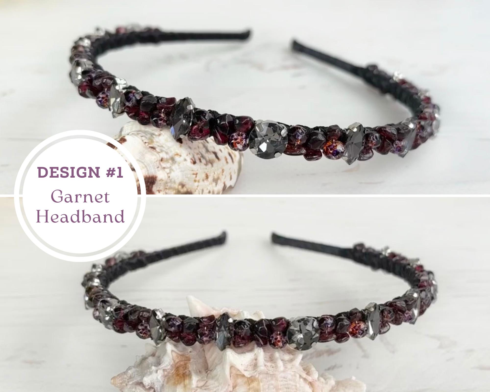 Burgundy Black Gemstones Headband Garnet Crystal Headpiece Maroon Stone ...