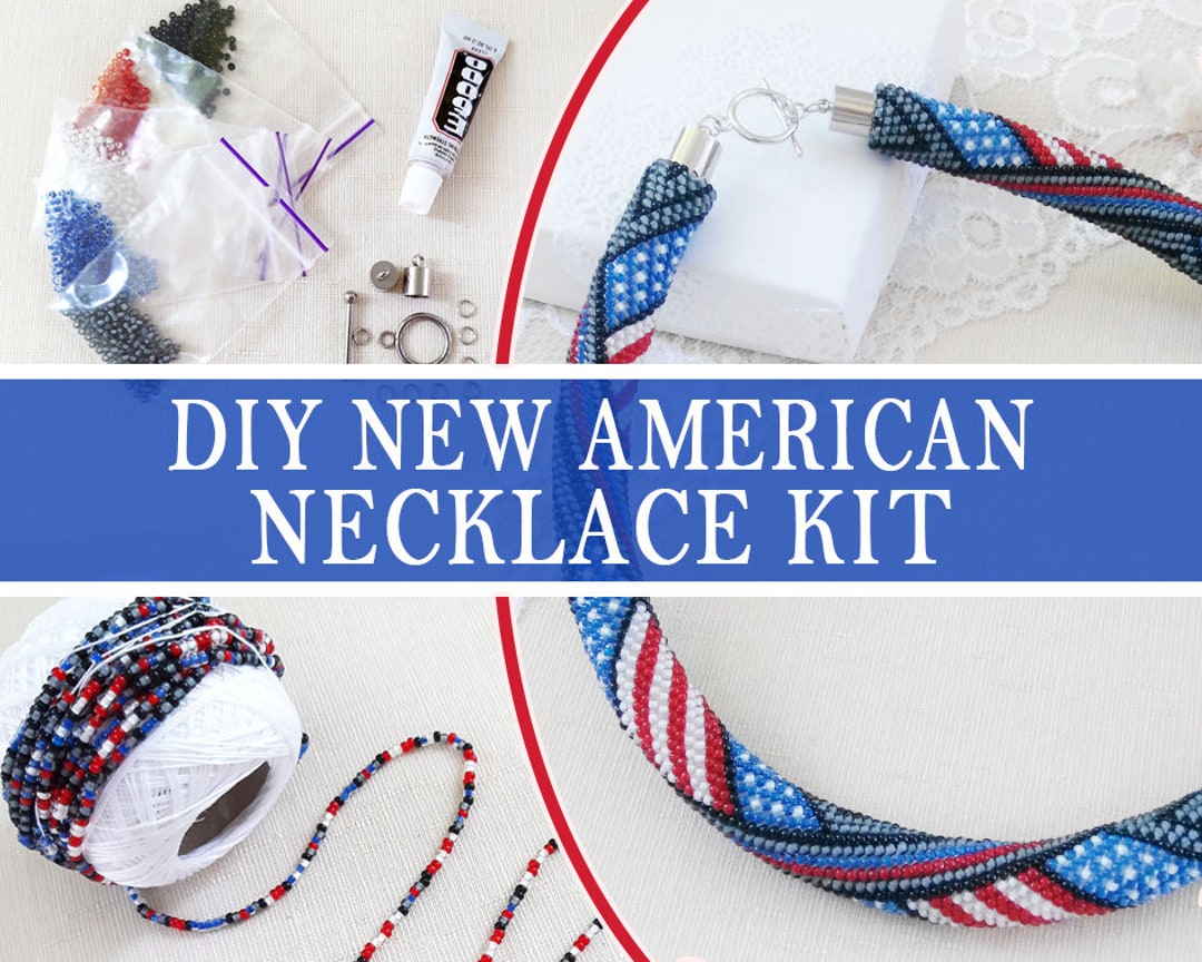 Diy Bead Necklace Making Kit USA Flag Seed Bead Crochet Necklace Kit ...