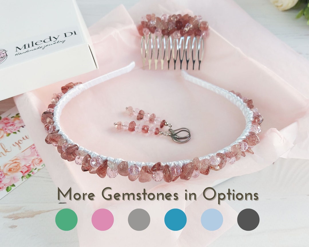 Pink Gemstone Headpiece Birthday Mom Gift Stone Strawberry Quartz ...