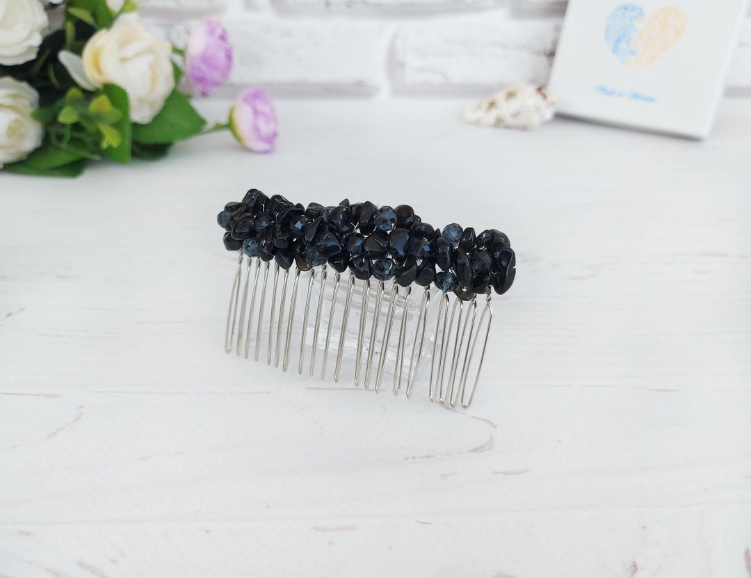 Total Black Crystals Hair Comb Gothic Wedding Hair Piece Beaded ...