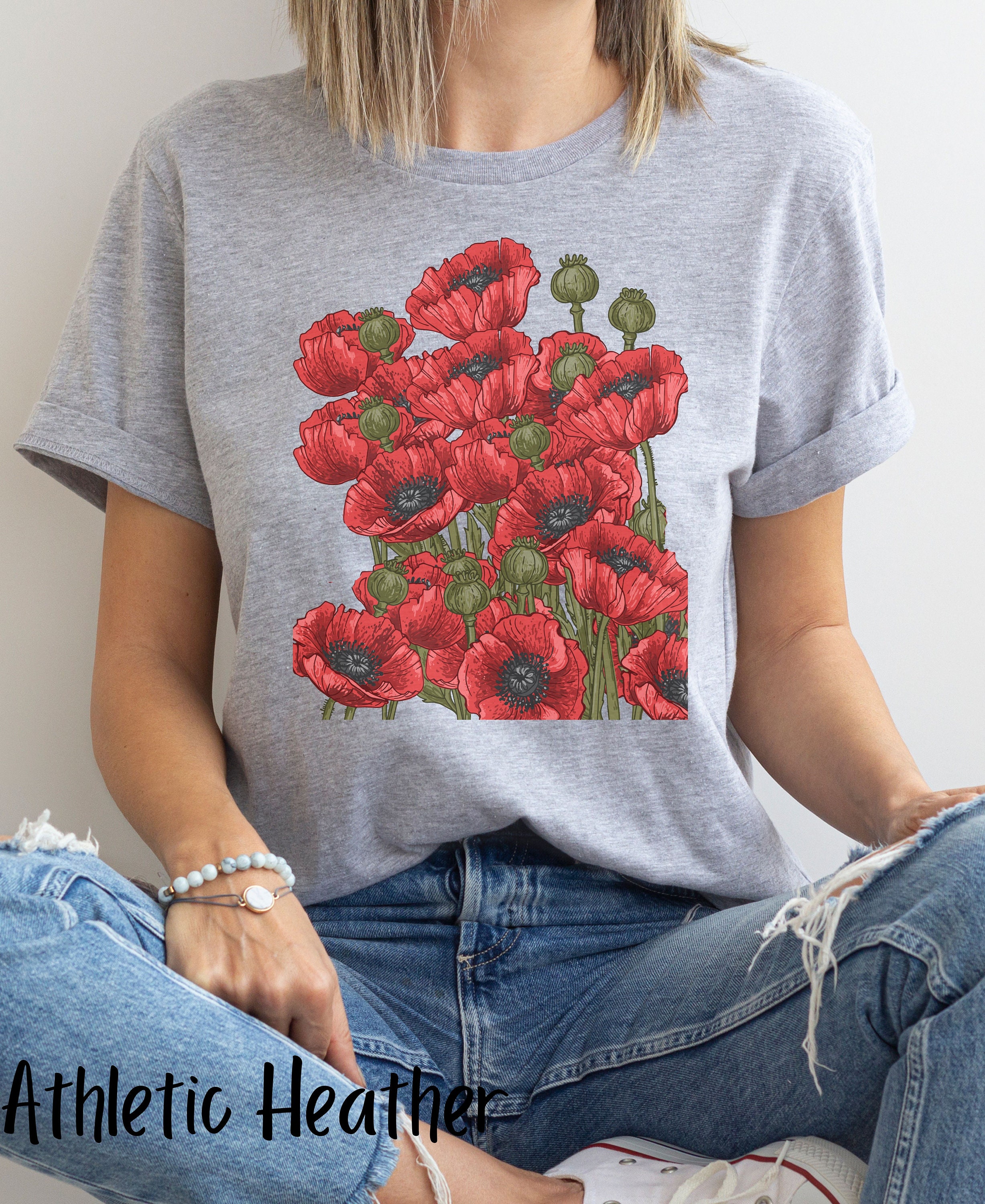 Poppies T-shirt, Floral Cottagecore Unisex Tee, Goblincore Botanical ...
