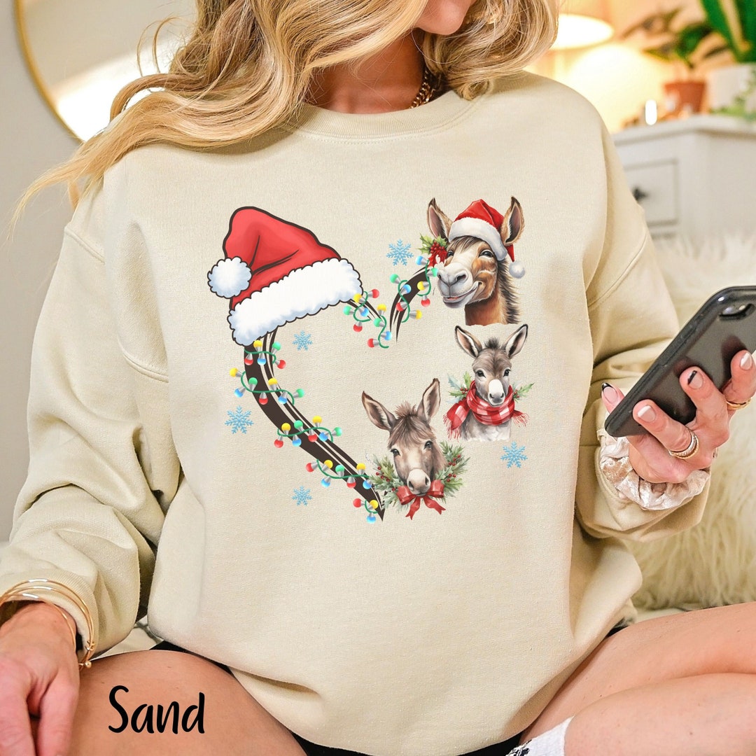Christmas Donkey Lover Crewneck Sweatshirt, Xmas Donkey Wreath Unisex ...