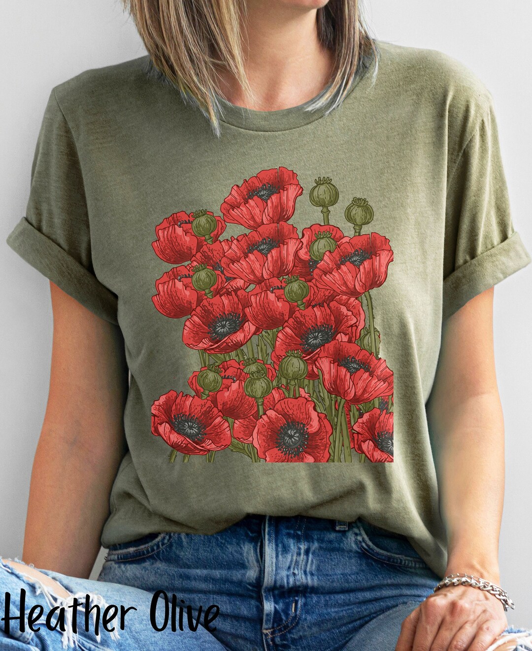 Poppies T-shirt, Floral Cottagecore Unisex Tee, Goblincore Botanical Tshirt, Gift for Plant ...