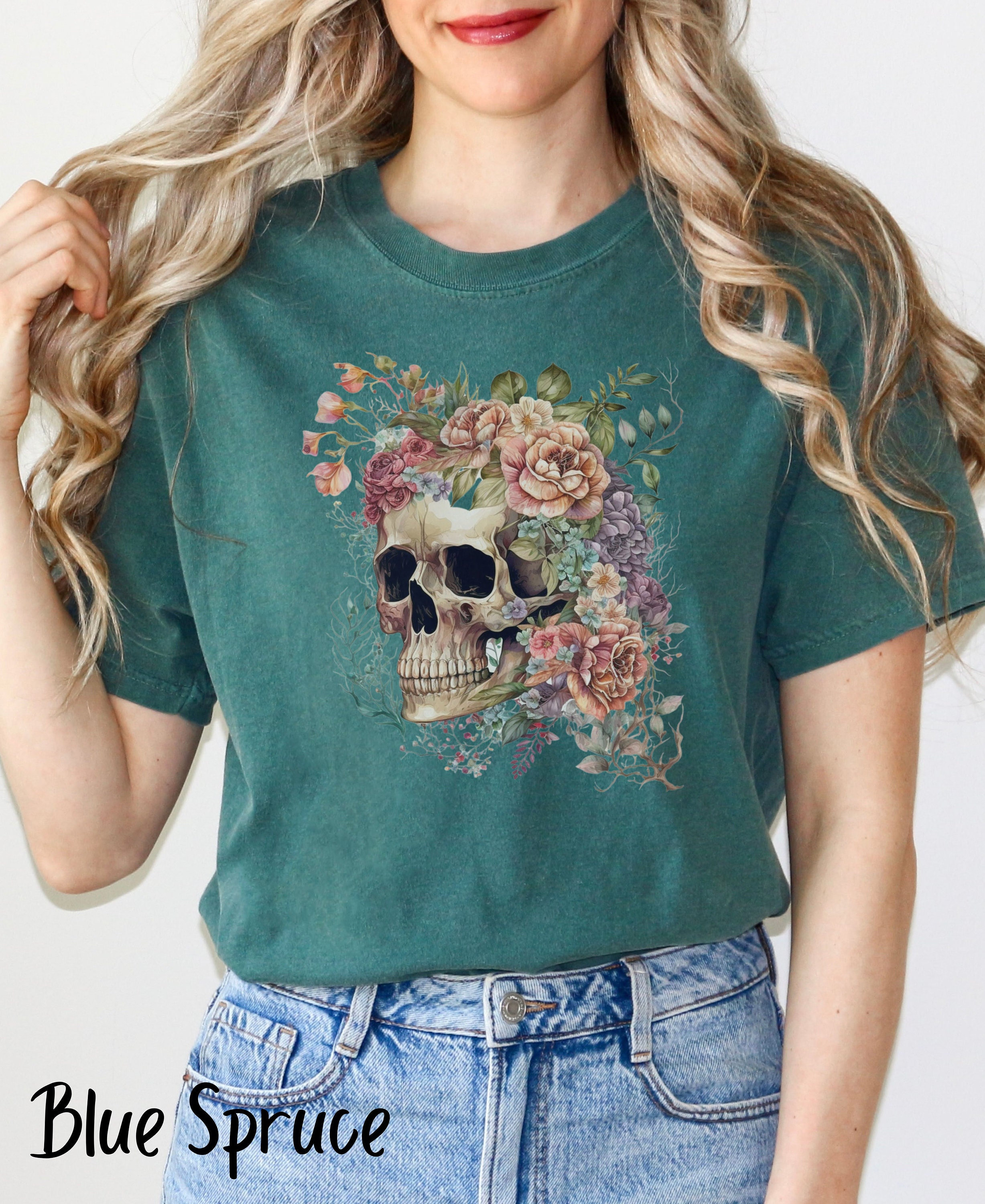 Botanical Skull With Roses Goblincore T-shirt Goblincore - Etsy Canada