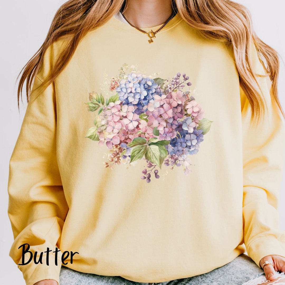Hydrangea Lover Comfort Colors Sweatshirt, Floral Lightweight Crewneck ...