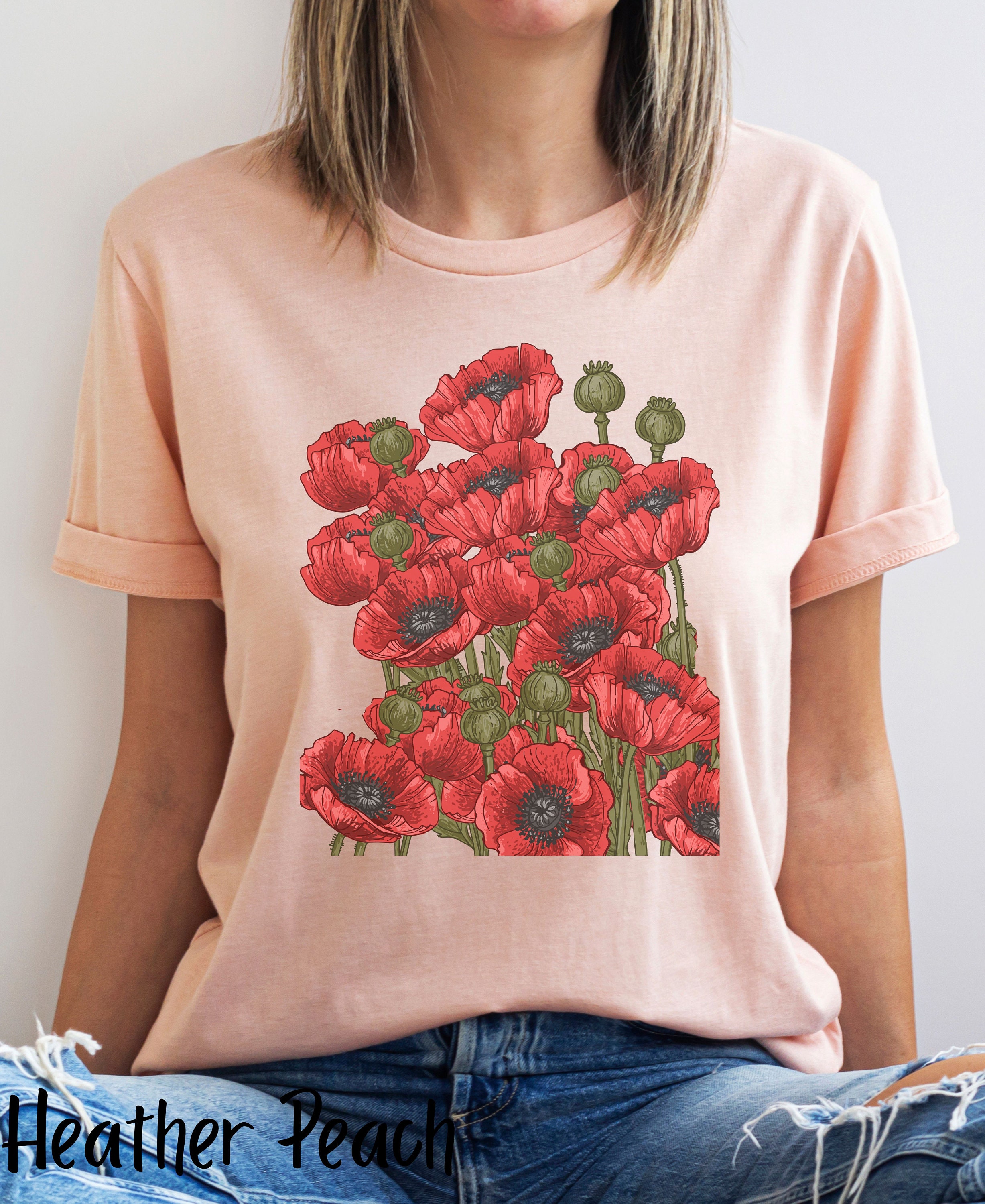 Poppies T-shirt, Floral Cottagecore Unisex Tee, Goblincore Botanical ...