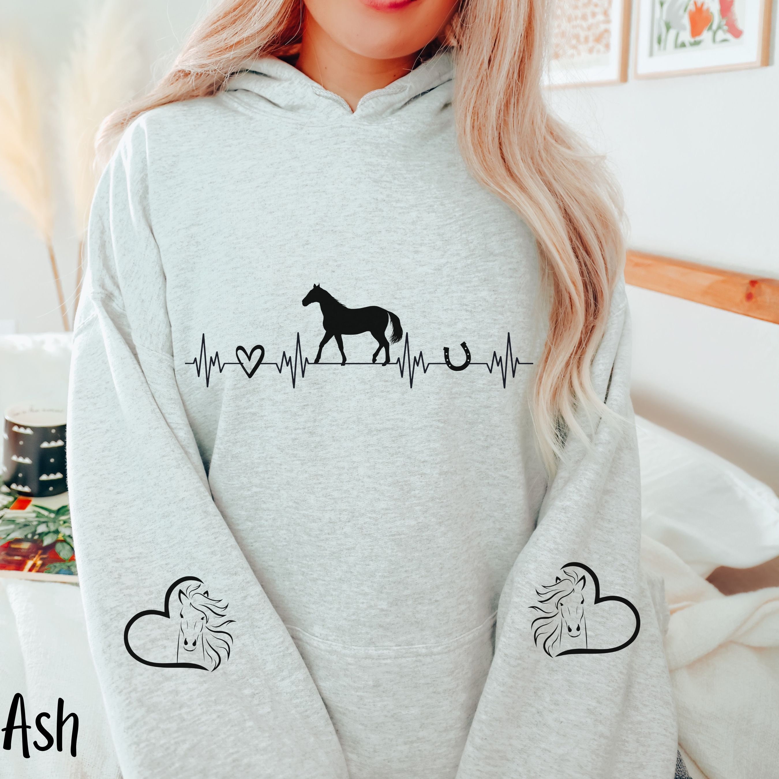 Horse Lover Heart Beat With Sleeve Print Hoodie, Horsegirl Hooded ...