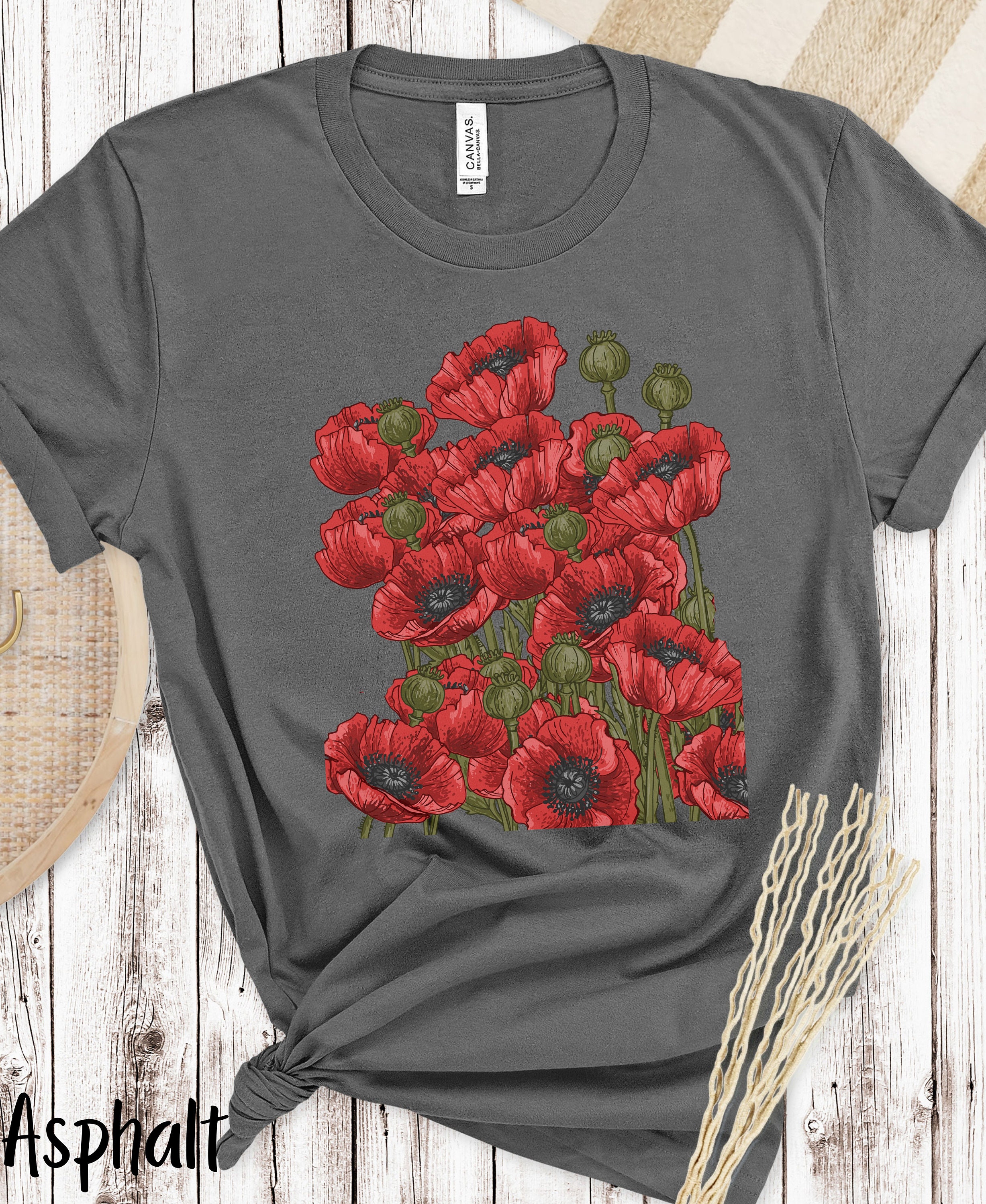 Poppies T-shirt, Floral Cottagecore Unisex Tee, Goblincore Botanical ...