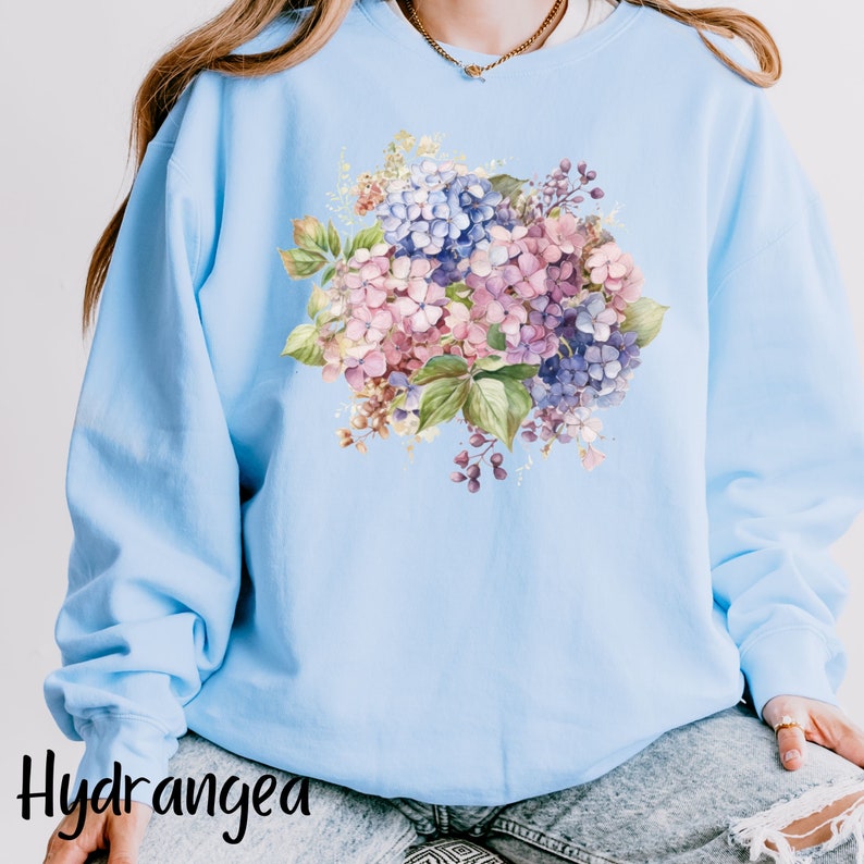 Hydrangea Lover Comfort Colors Sweatshirt, Floral Lightweight Crewneck ...