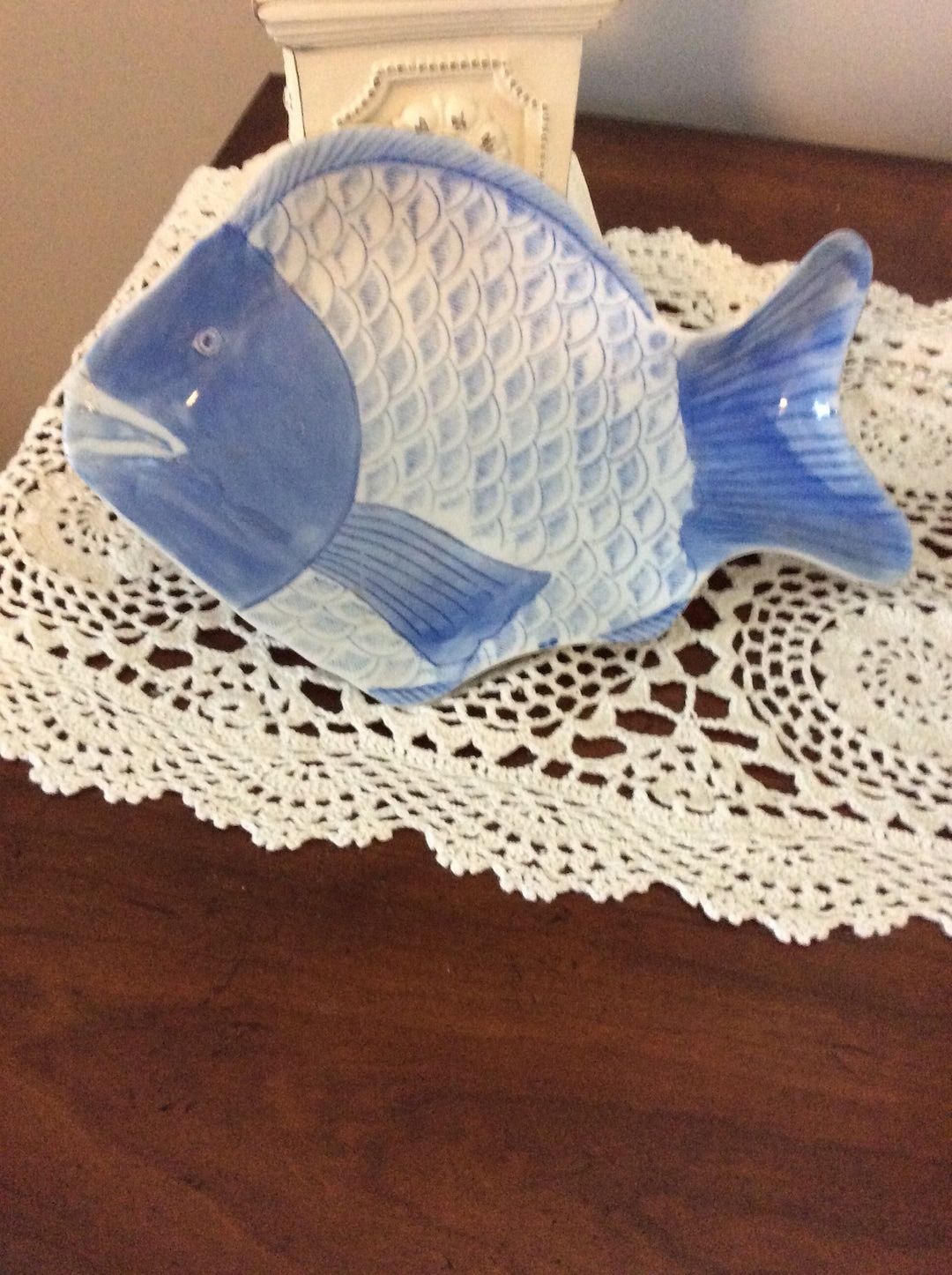 Vintage Ceramic Hand Painted Blue & White Fish Dish - Etsy