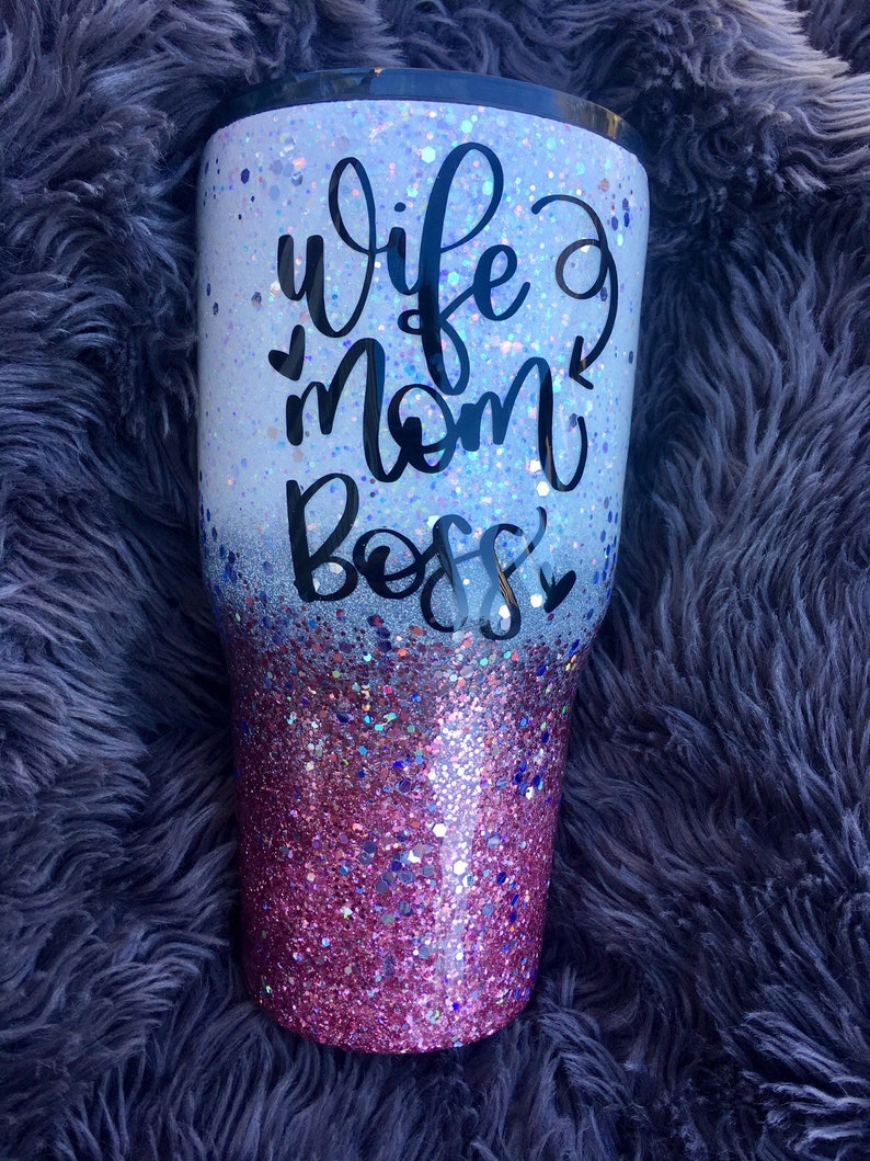 Wife Mom Boss Glitter 30oz Tumbler Cup Etsy