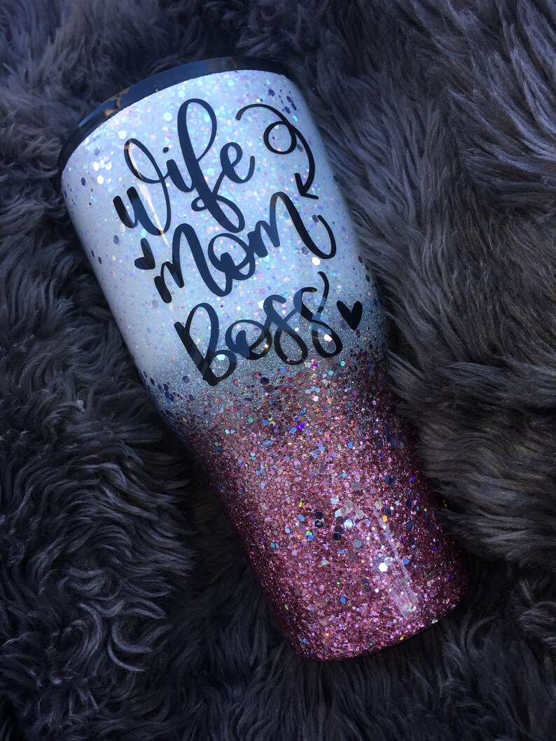 Wife Mom Boss Glitter 30oz Tumbler Cup Etsy