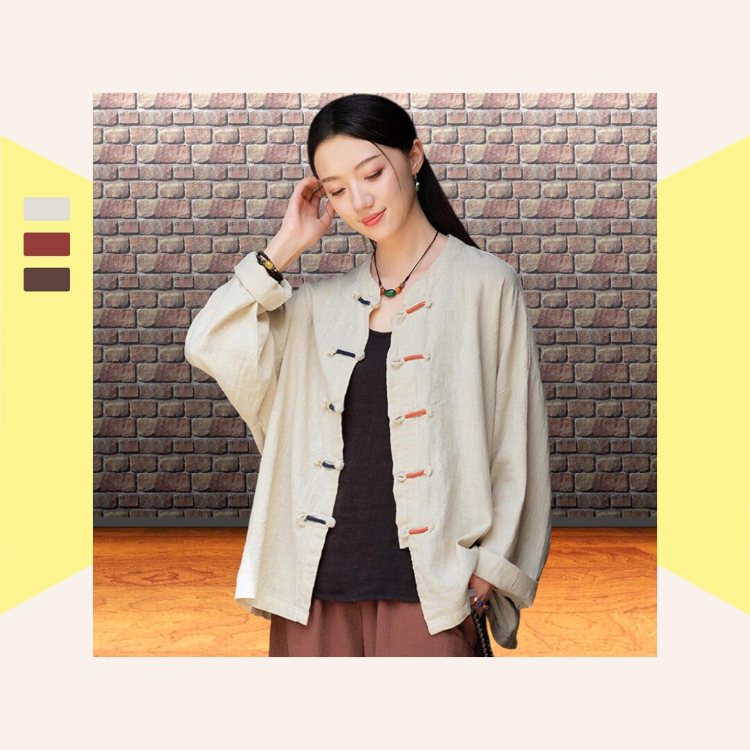 Classic Design Zen Style Shirt Jacket, Chinese Style Collar, Frog ...