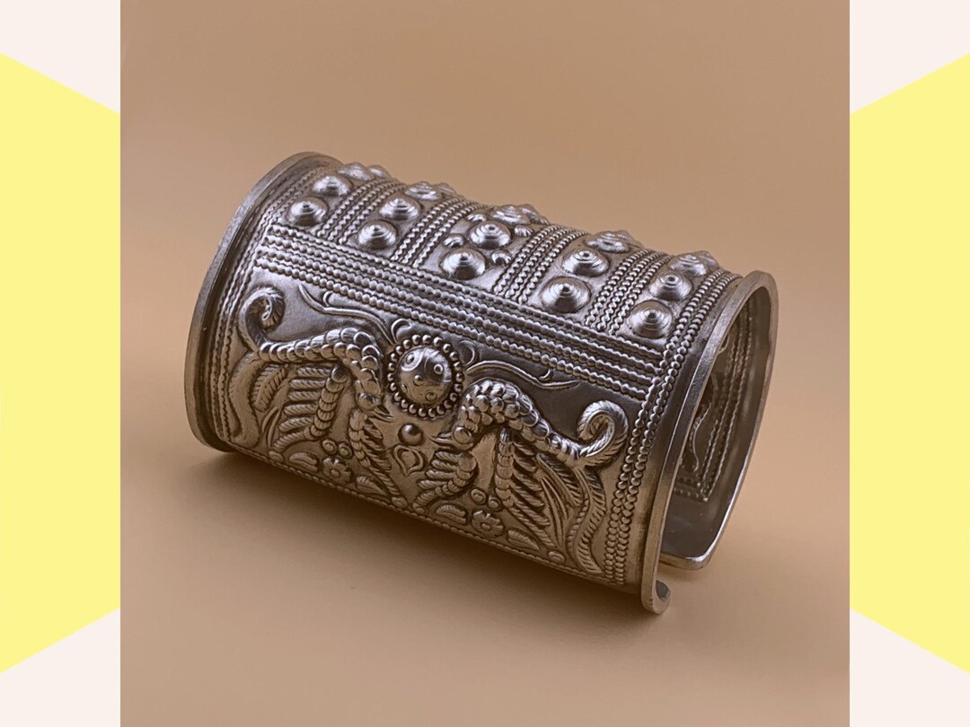 Boho Silver Forearm Cuff Bracelet: Wide Long Symmetrical Ethnic Phoenix ...