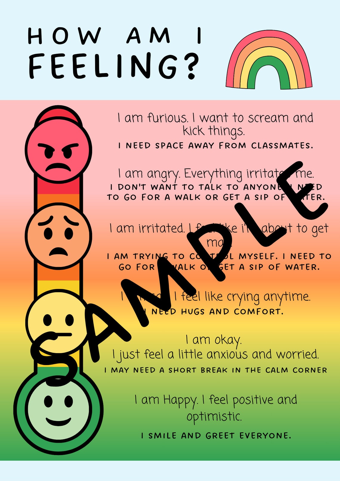 Feelings Thermometer - Emotional Regulation - Classroom Poster or ...