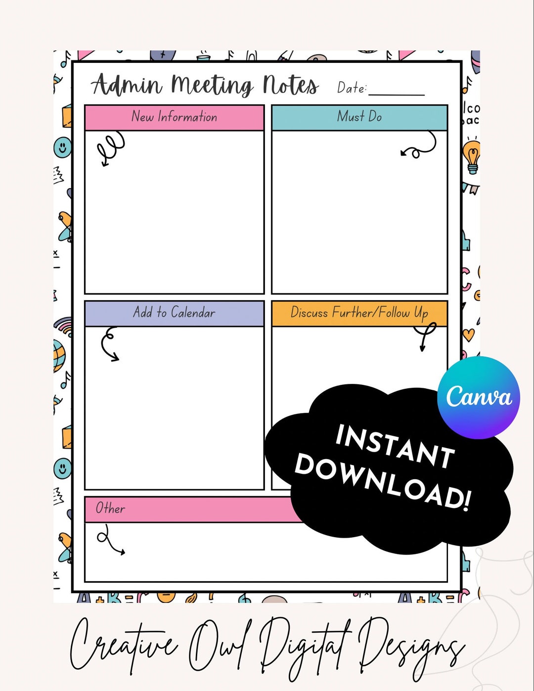 Retro Meeting Notes Template - Editable/custom - Canva Download - Etsy