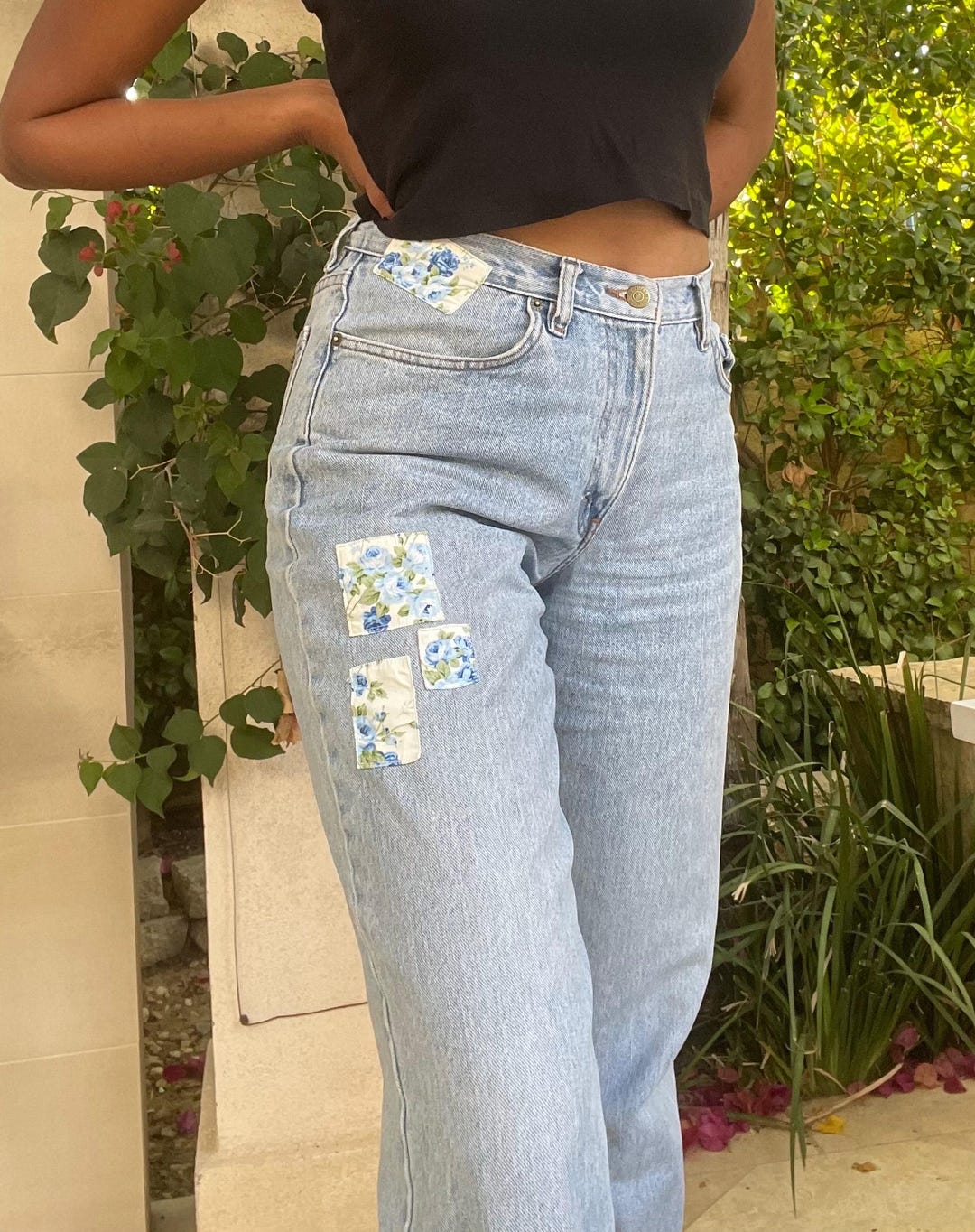 Light Wash Jeans - Patchwork - Cottage Core - Floral - Vintage Denim ...