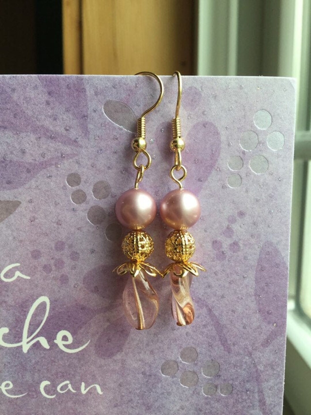 Powder Rose Swarovski Pearl, Pink Glass Twists & Gold-plated Brass ...