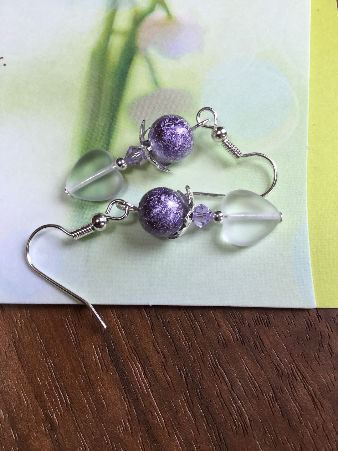 Light Purple Glass Metal Flake, Violet Swarovski Crystal, Silver Plated ...