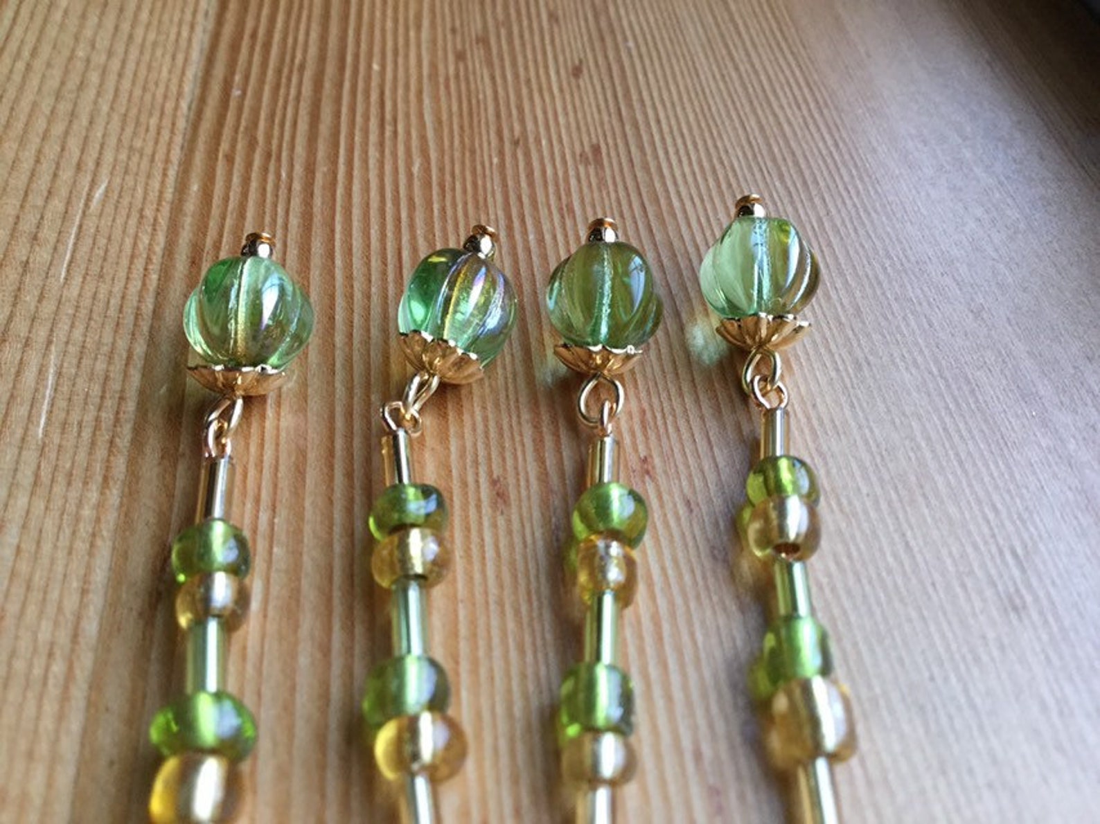Light Yellow and Light Green Seed Bead Long & Dainty Chandelier ...