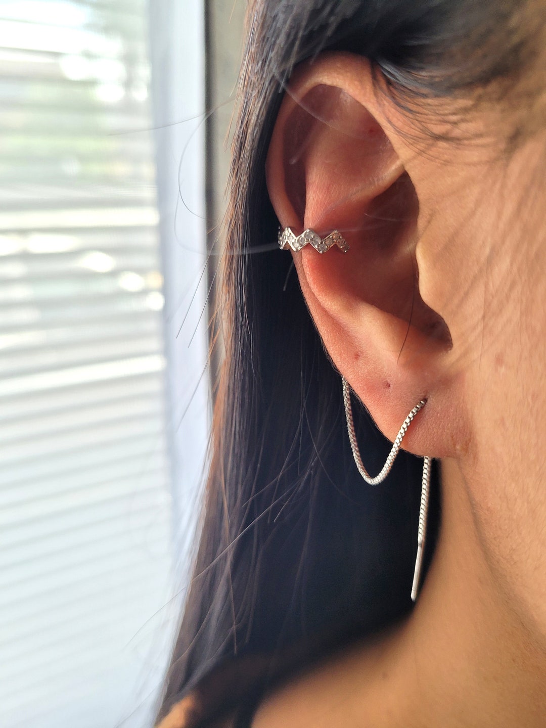 Silver 925 Zircon Long Clamp Zig Zag Threader Earrings 2 Pieces for ...