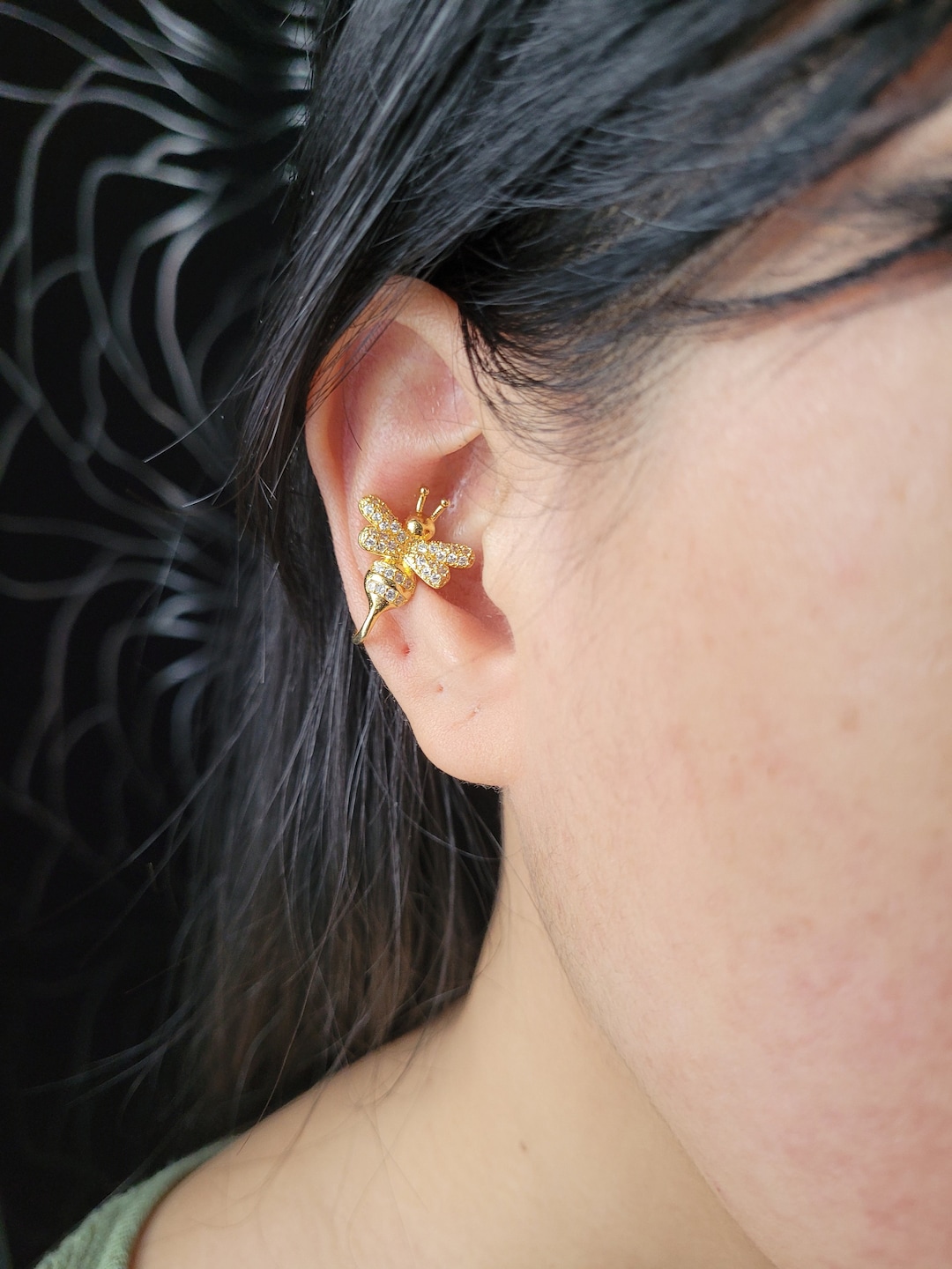 Bee Ear Clamp Golden Earring 2 Pieces for Both Sides Gold-plated 18k ...