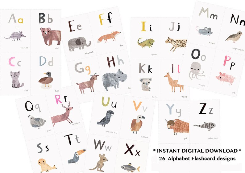 Educational Printable Alphabet Flashcards A4 Printable | Etsy