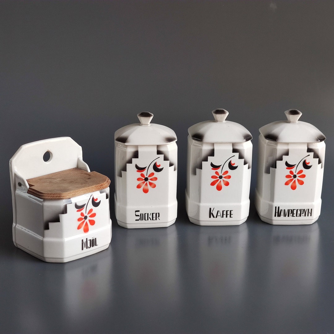 Art Deco Czechoslovakia Porcelain Canister Set, 30s Czech Spray Décor ...
