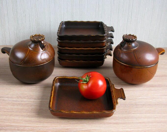 German Stoneware Chicken Pots and Plates Set for 6, Melitta Friesland ...