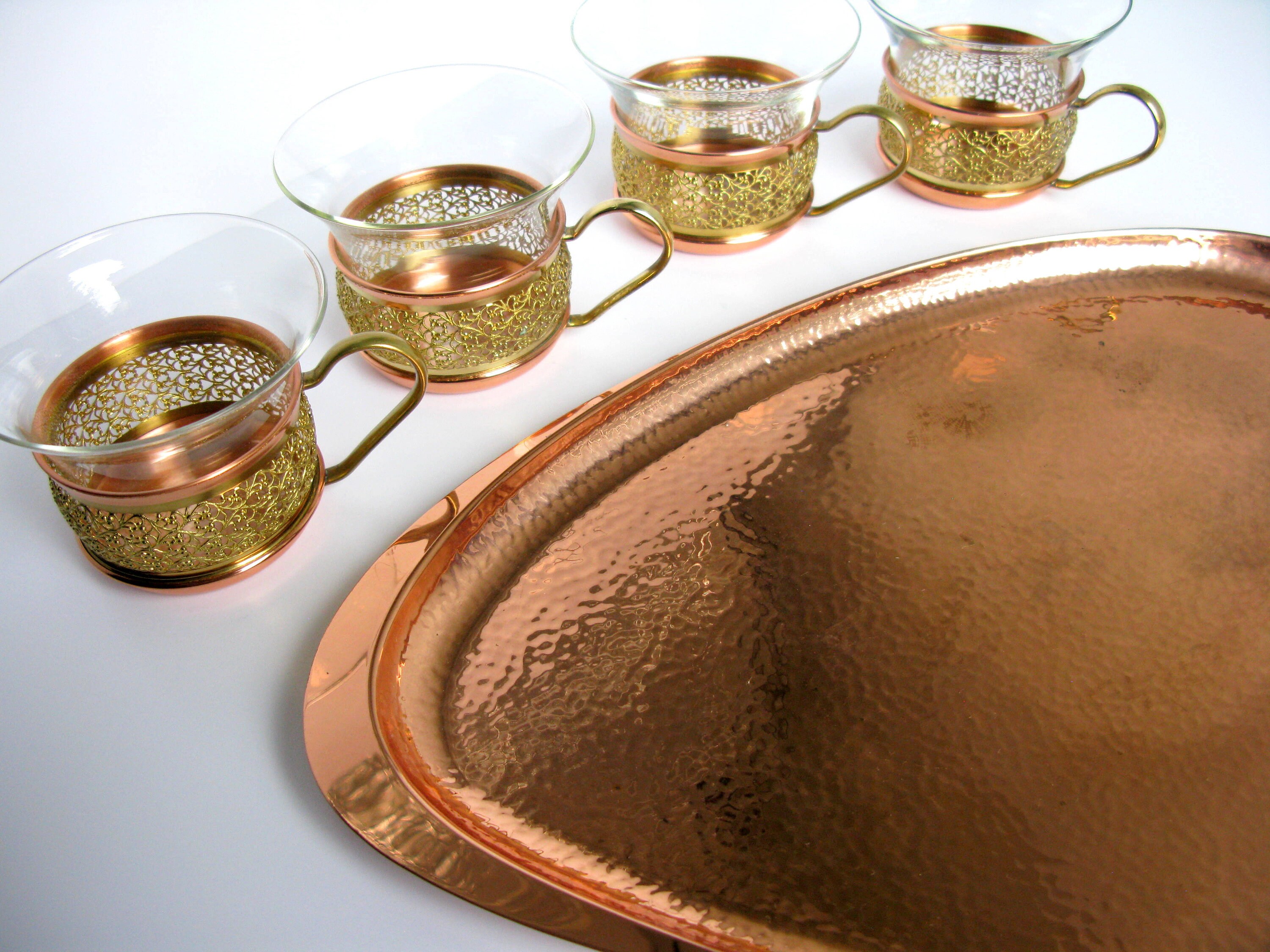 Filigree Brass and Copper Tea Cups With Tray Mussbach Metall | Etsy
