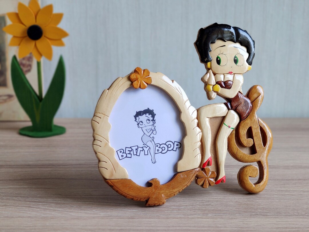 Vintage BETTY BOOP Intarsia Wood Art Picture Frame, 60s Hand Crafted ...