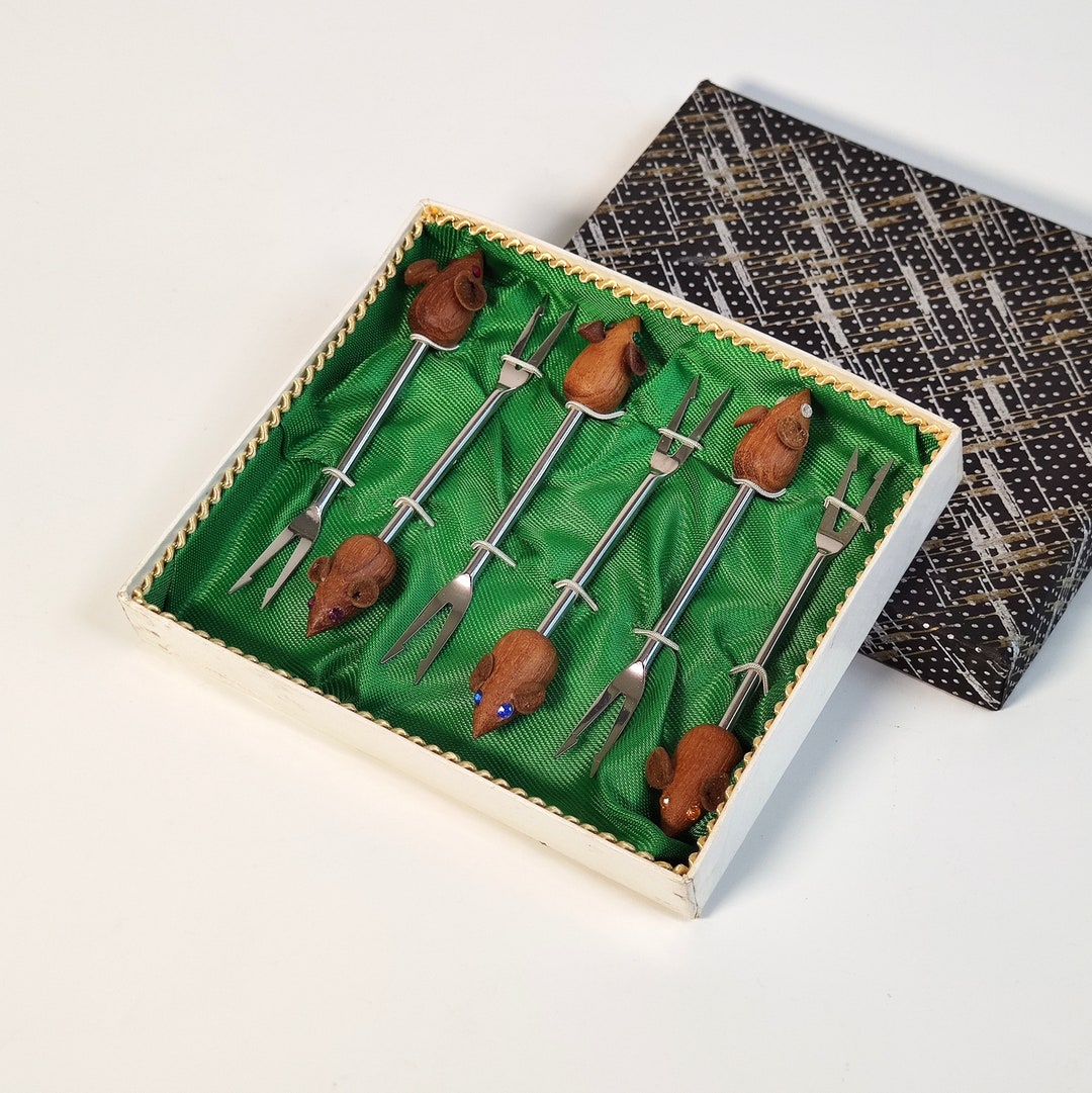 Vintage Teak Mouse Cocktail Fork Set Germany 60s MCM Cocktail Picks ...