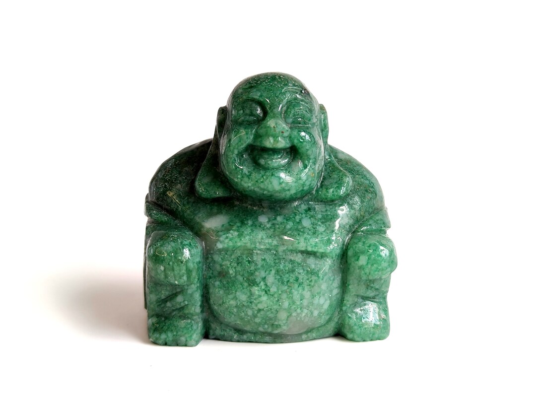 Statuetta vintage di Buddha che ride in avventurina verde, decorazione ...