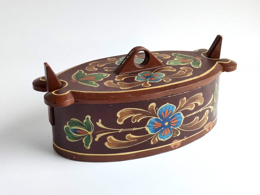 Norwegian Rosemaling Tine Box, Mid Century Scandinavian Folk Art ...