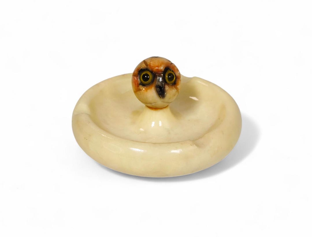 Italian Carved Alabaster Owl Ashtray Made in Italy Vintage Genuine ...