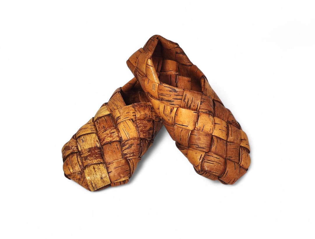Pair of Antique Swedish Woven Birch Bark Shoes, Scandinavian Folk Art ...