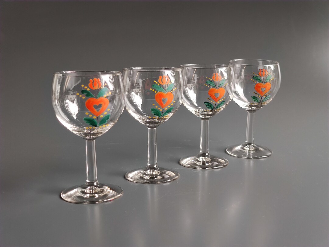 Scandinavian Hand Painted Wine Glasses Sweden Vintage Set of 4 Wine ...