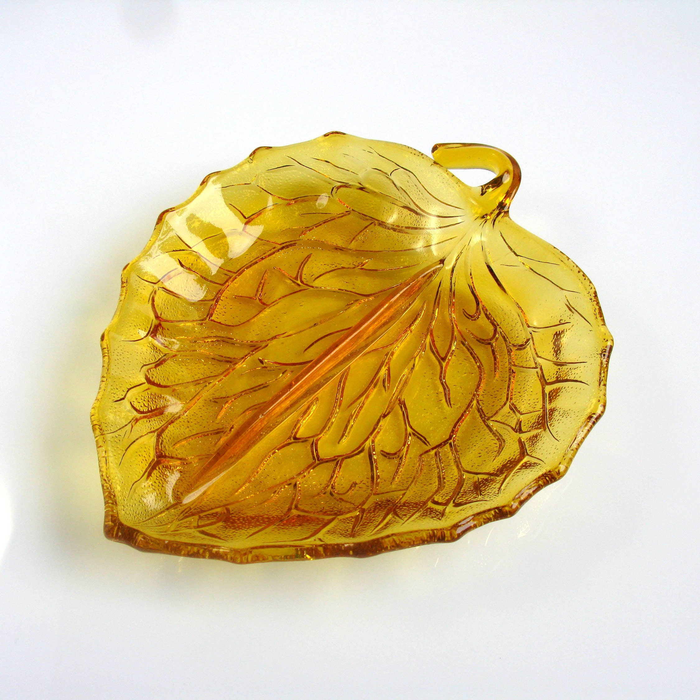 Bagley Amber Glass LEAF Divided Dish England 30s Art Deco - Etsy