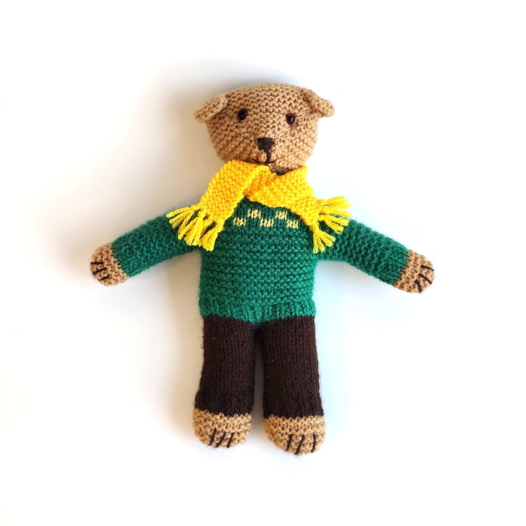 Hand Knitted Teddy Bear 100% Wool Teddy 10" Hand Made Knit Dressed ...